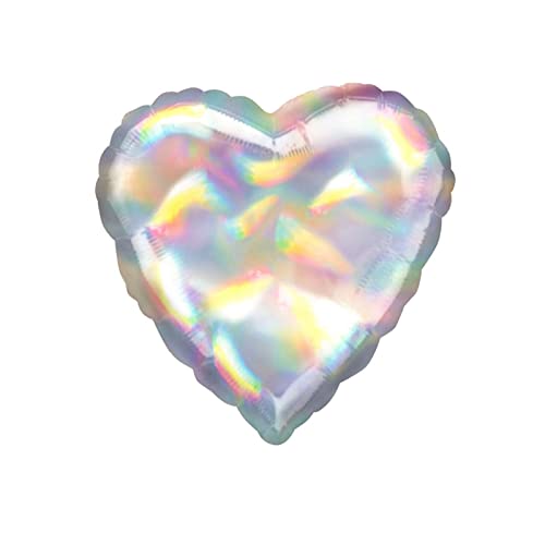 19" Iridescent silver Foil Balloon-6pcs(3Star, 2Heart, 1Round) DIY Birthday Party Supplies, Unicorn Birthday Party Decoration