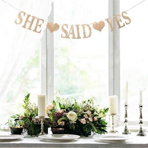 Champagne Gold Glittery She Said Yes Banner - Bridal Shower, Wedding, Engagement, Bachelorette Party Decorations Supplies