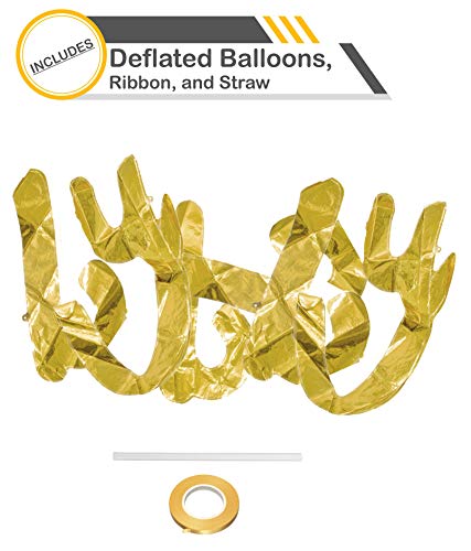 Envizins 16" Gold OH Baby Script Foil Balloons, for Baby Shower Decorations, Girl Gender Reveal, Straw and 32' Roll Ribbon Included