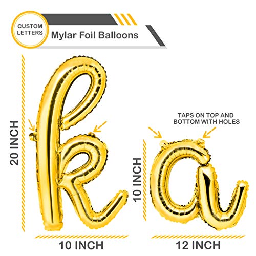 Envizins 16" Gold OH Baby Script Foil Balloons, for Baby Shower Decorations, Girl Gender Reveal, Straw and 32' Roll Ribbon Included