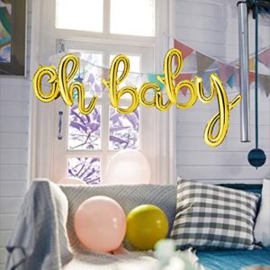 Envizins 16" Gold OH Baby Script Foil Balloons, for Baby Shower Decorations, Girl Gender Reveal, Straw and 32' Roll Ribbon Included