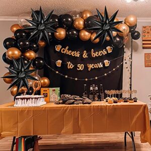 Qibalrty Black Explosion Star Balloons, 50pcs Black Explosion Star Foil Balloons Big Black Metallic Balloons Starburst Balloons for Birthday, Wedding, Party Supplies Backdrop, Baby Shower Photo Booth (Black)