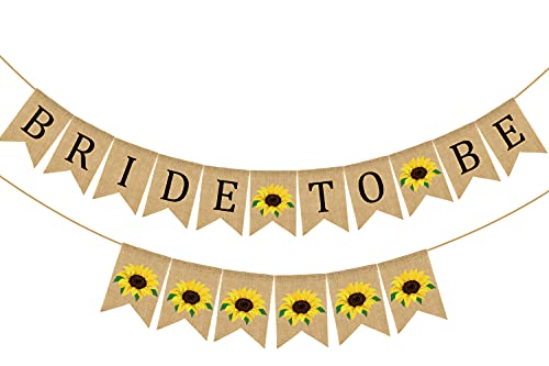 Doumeny Bride to Be Burlap Banner Rustic Sunflower Bunting Garland Bridal Shower Party Banner Jute Wedding Bunting Banner for Bachelorette Engagement Announcement Anniversary Party Photo Prop Decor