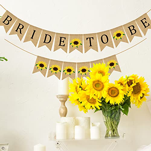 Doumeny Bride to Be Burlap Banner Rustic Sunflower Bunting Garland Bridal Shower Party Banner Jute Wedding Bunting Banner for Bachelorette Engagement Announcement Anniversary Party Photo Prop Decor