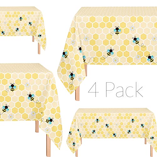 4 Pack Bumblebee Table Cover 54" x 108", Ideal for Birthday , Baby Shower, Gender Reveal, Bee Themed Party Decorations