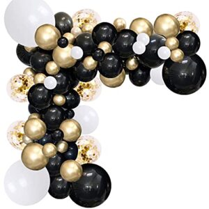 black white gold balloon garland kit, 114pcs black and gold party decorations, 4 size black gold white party balloons for black and gold birthday decorations, new year balloons, wedding décor