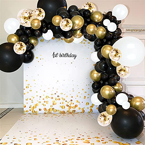 Black White Gold Balloon Garland Kit, 114Pcs Black and Gold Party Decorations, 4 Size Black Gold White Party Balloons for Black and Gold Birthday Decorations, New Year Balloons, Wedding Décor