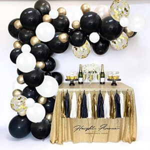 Black White Gold Balloon Garland Kit, 114Pcs Black and Gold Party Decorations, 4 Size Black Gold White Party Balloons for Black and Gold Birthday Decorations, New Year Balloons, Wedding Décor