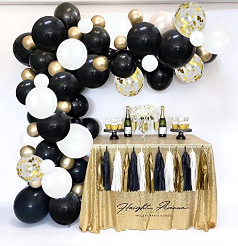 Black White Gold Balloon Garland Kit, 114Pcs Black and Gold Party Decorations, 4 Size Black Gold White Party Balloons for Black and Gold Birthday Decorations, New Year Balloons, Wedding Décor