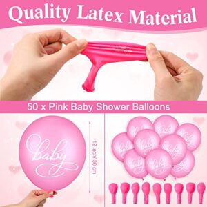 51 Pcs Tie Your Shoe Baby Shower Game Sign Wooden Baby Shower Sign Greenery Baby Gift Sets Gender Reveal Party Favors 50 Pink Balloons Baby Latex Balloons for Baby Shower Game Supplies