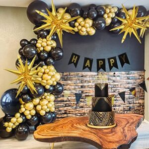 gold and black balloons garland arch kit 133pcs with starburst foil balloons for wedding anniversary new years eve decorations retirement party men bithday supplies