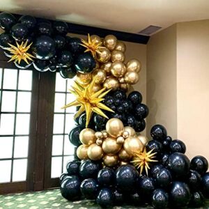 Gold and black balloons Garland Arch Kit 133PCS with Starburst foil balloons for Wedding Anniversary new years eve decorations Retirement party Men Bithday Supplies