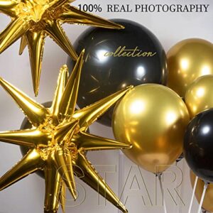 Gold and black balloons Garland Arch Kit 133PCS with Starburst foil balloons for Wedding Anniversary new years eve decorations Retirement party Men Bithday Supplies