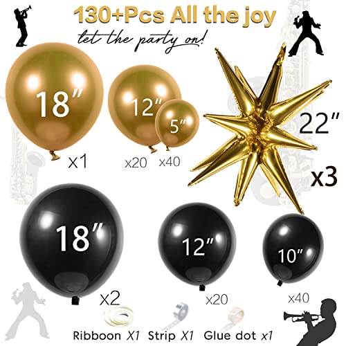 Gold and black balloons Garland Arch Kit 133PCS with Starburst foil balloons for Wedding Anniversary new years eve decorations Retirement party Men Bithday Supplies