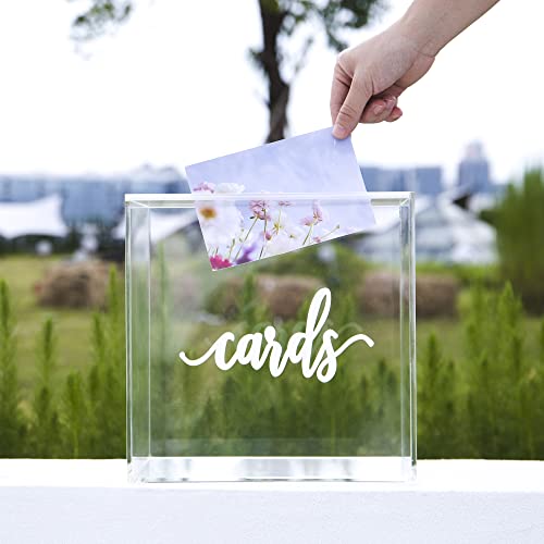 WHSLILR 10” Acrylic Card Box - Wedding Card Box for Reception, Birthday, Party, Money Box, Wishing Well, Graduation Party, Elegant Large Clear Card Box