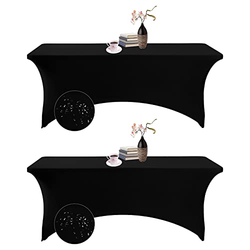 2Pack Spandex Waterproof Table Covers 6ft，Spandex 6ft Waterproof Table Cover for Party,Wedding, Banquet, and Events(Black)