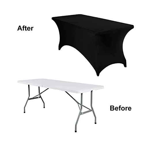 2Pack Spandex Waterproof Table Covers 6ft，Spandex 6ft Waterproof Table Cover for Party,Wedding, Banquet, and Events(Black)