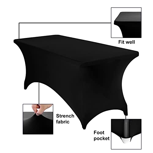 2Pack Spandex Waterproof Table Covers 6ft，Spandex 6ft Waterproof Table Cover for Party,Wedding, Banquet, and Events(Black)