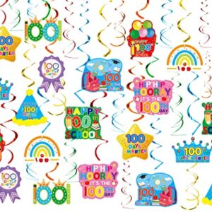 100 Days of School Hanging Swirls Happy 100 Days of Kindergarten School Foil Swirls Ceiling Hanging Decorations for Kids 30Pcs