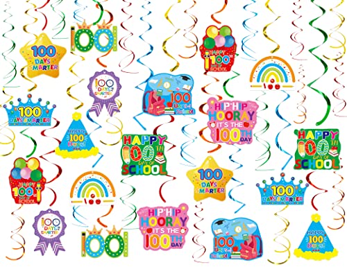 100 Days of School Hanging Swirls Happy 100 Days of Kindergarten School Foil Swirls Ceiling Hanging Decorations for Kids 30Pcs