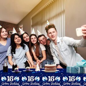 3 Pack Blue Silver 16th Birthday Tablecloth Decoration for Boy, Navy Blue Happy 16 Table Cover Party Supplies, Sixteen Years Old Birthday Disposable Rectangular Table Cloth Decor for Indoor Outdoor