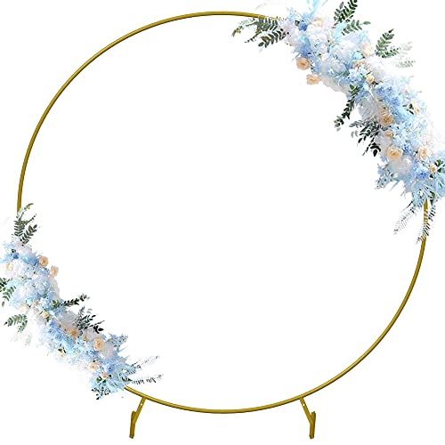 Fomcet 7.2FT Round Backdrop Stand Gold Metal Circle Balloon Wedding Arch Decoration Frame for Anniversary Ceremony Baby Shower Birthday Party Reception Photo Background Candy Tables Backdrop