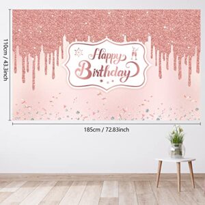 Rose Gold Birthday Decorations, Happy Birthday Backdrop, 50 Pieces Balloons Set, Rose Gold, Pink, White, Confetti, Rose Gold Photography Backdrop Banner for Girls Women Birthday Party