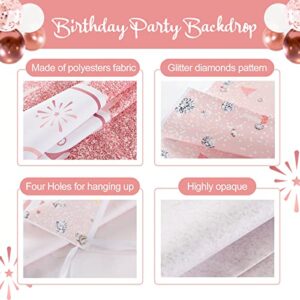 Rose Gold Birthday Decorations, Happy Birthday Backdrop, 50 Pieces Balloons Set, Rose Gold, Pink, White, Confetti, Rose Gold Photography Backdrop Banner for Girls Women Birthday Party