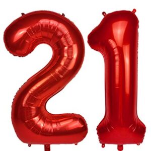 AULE 40 Inch Big Red Foil 21 Number Balloons for Women Large 21st Happy Birthday Decorations Giant Huge Helium Mylar 12 Anniversary Party Decor