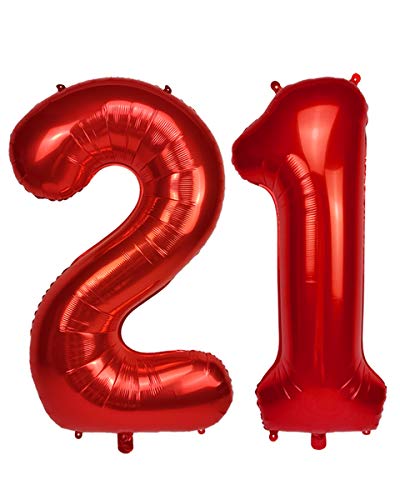 AULE 40 Inch Big Red Foil 21 Number Balloons for Women Large 21st Happy Birthday Decorations Giant Huge Helium Mylar 12 Anniversary Party Decor