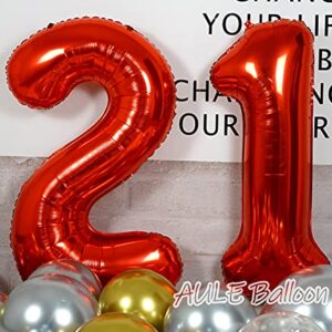 AULE 40 Inch Big Red Foil 21 Number Balloons for Women Large 21st Happy Birthday Decorations Giant Huge Helium Mylar 12 Anniversary Party Decor