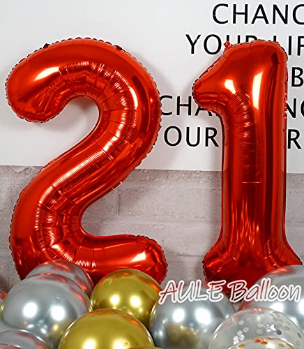 AULE 40 Inch Big Red Foil 21 Number Balloons for Women Large 21st Happy Birthday Decorations Giant Huge Helium Mylar 12 Anniversary Party Decor