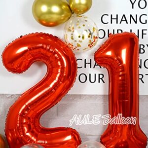 AULE 40 Inch Big Red Foil 21 Number Balloons for Women Large 21st Happy Birthday Decorations Giant Huge Helium Mylar 12 Anniversary Party Decor