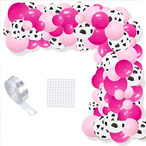 Cow Balloon Garland Arch Kit - 122PCS Cows Balloons Rose Red Pink Silver Star Balloons for Cowgirl Birthday Baby Bridal Shower Western Cow Theme Last Rodeo Bachelorette Party Decorations