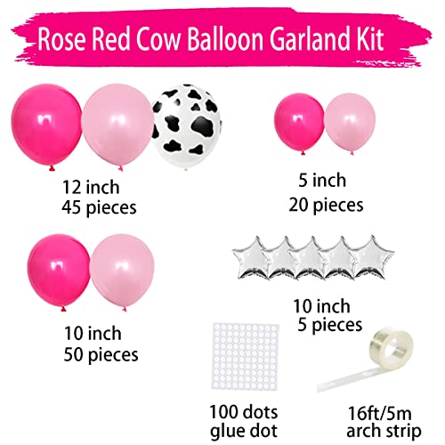 Cow Balloon Garland Arch Kit - 122PCS Cows Balloons Rose Red Pink Silver Star Balloons for Cowgirl Birthday Baby Bridal Shower Western Cow Theme Last Rodeo Bachelorette Party Decorations