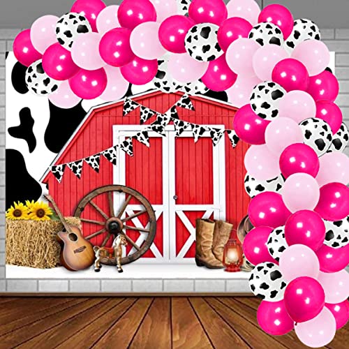 Cow Balloon Garland Arch Kit - 122PCS Cows Balloons Rose Red Pink Silver Star Balloons for Cowgirl Birthday Baby Bridal Shower Western Cow Theme Last Rodeo Bachelorette Party Decorations