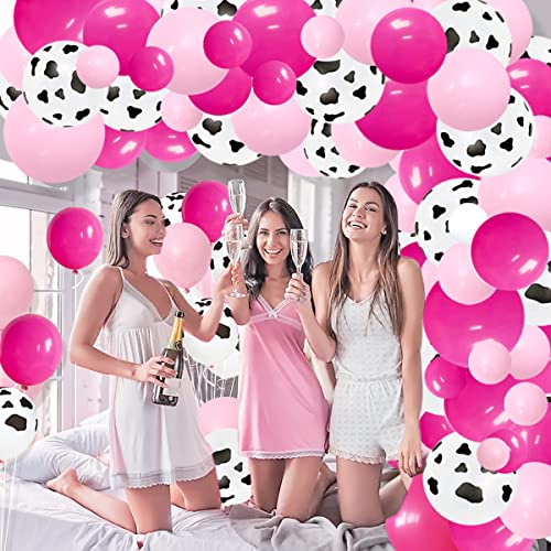 Cow Balloon Garland Arch Kit - 122PCS Cows Balloons Rose Red Pink Silver Star Balloons for Cowgirl Birthday Baby Bridal Shower Western Cow Theme Last Rodeo Bachelorette Party Decorations