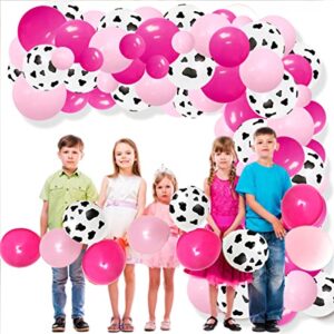 Cow Balloon Garland Arch Kit - 122PCS Cows Balloons Rose Red Pink Silver Star Balloons for Cowgirl Birthday Baby Bridal Shower Western Cow Theme Last Rodeo Bachelorette Party Decorations