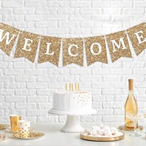 Pre-Strung Welcome Banner - NO DIY - Gold Glitter Welcome Banner - Pre-Strung on 6 ft Strand - Classroom, Office, Front Door, Baby & Bridal Showers Party Decorations & Decor. Did we mention no DIY?