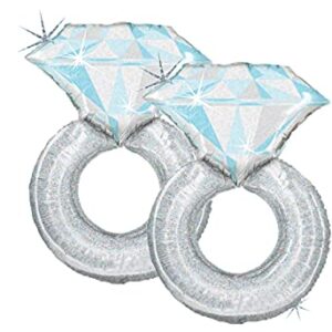 Set of 2 Sparkling Diamond Ring Jumbo 38" Foil Engagement Party Bridal Shower Balloons