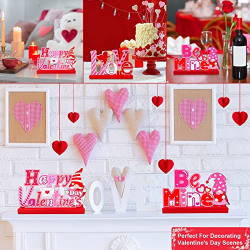 TURNMEON 3 Pcs Valentine's Day Table Sign Valentines Decor Love Be Mine Cupid Happy Valentines Table Centerpiece Romantic Wooden Valentines Decorations for Home Office Indoor Wedding Dinner Party