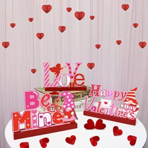 TURNMEON 3 Pcs Valentine's Day Table Sign Valentines Decor Love Be Mine Cupid Happy Valentines Table Centerpiece Romantic Wooden Valentines Decorations for Home Office Indoor Wedding Dinner Party