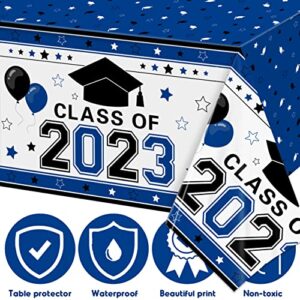 ssailue decor 2023 Graduation Decorations, 3 Pieces Blue Class of 2023 Tablecloth Plastic Disposable Graduation Table Cover for Congrats Grad Party Supplies, 43x 70 Inch