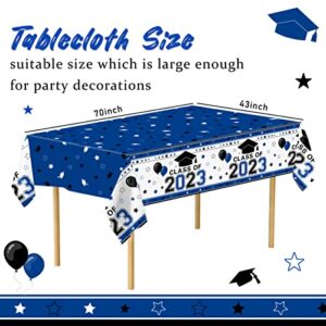 ssailue decor 2023 Graduation Decorations, 3 Pieces Blue Class of 2023 Tablecloth Plastic Disposable Graduation Table Cover for Congrats Grad Party Supplies, 43x 70 Inch