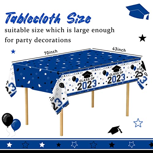 ssailue decor 2023 Graduation Decorations, 3 Pieces Blue Class of 2023 Tablecloth Plastic Disposable Graduation Table Cover for Congrats Grad Party Supplies, 43x 70 Inch