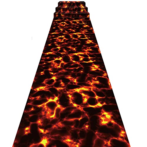 2 Pack Lava Themed Aisle Runners Halloween Lava Party Decorations Fire Volcano Track Floor Runners Hot Coals Luau Theme Birthday Party Table Cover Reusable Fun Party Supplies