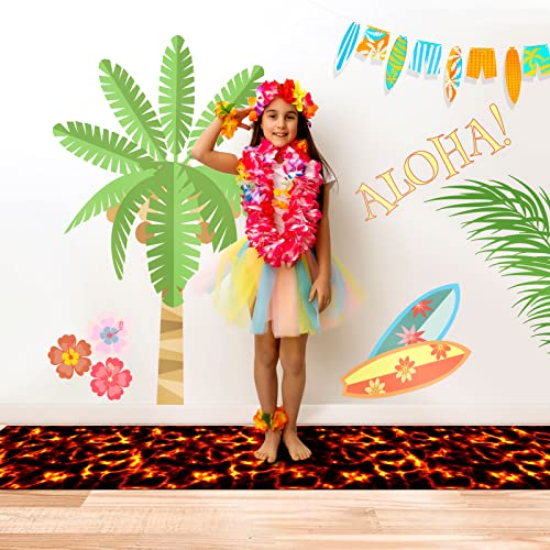 2 Pack Lava Themed Aisle Runners Halloween Lava Party Decorations Fire Volcano Track Floor Runners Hot Coals Luau Theme Birthday Party Table Cover Reusable Fun Party Supplies