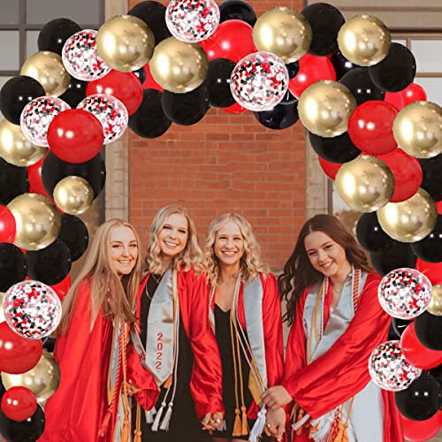 128PCS Black and Gold Red Balloons Garland Kit, 18" 12" 10" 5" Black Red Balloons, Metallic Gold Balloons Black Red Party Decorations Casino Theme Party Decorations, Birthday, Graduation Balloons