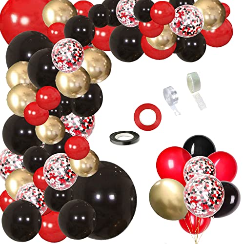 128PCS Black and Gold Red Balloons Garland Kit, 18" 12" 10" 5" Black Red Balloons, Metallic Gold Balloons Black Red Party Decorations Casino Theme Party Decorations, Birthday, Graduation Balloons