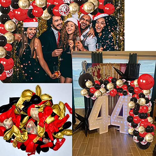 128PCS Black and Gold Red Balloons Garland Kit, 18" 12" 10" 5" Black Red Balloons, Metallic Gold Balloons Black Red Party Decorations Casino Theme Party Decorations, Birthday, Graduation Balloons